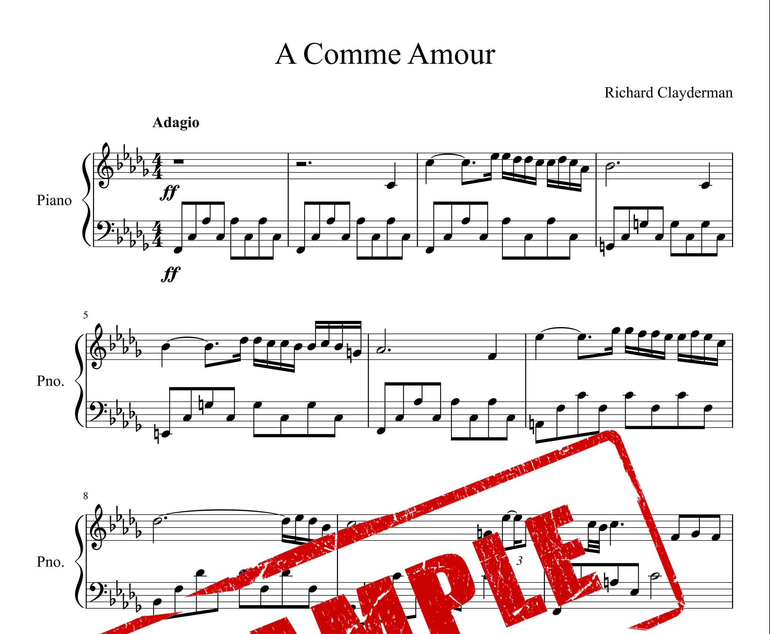 نت آهنگ قطعه A Comme Amour از ریچارد کلایدرمن برای پیانو