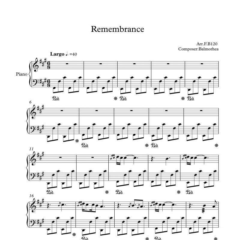 نت پیانو Remembrance برای نوازندگان متوسط | نت پیانو گروه بالموری